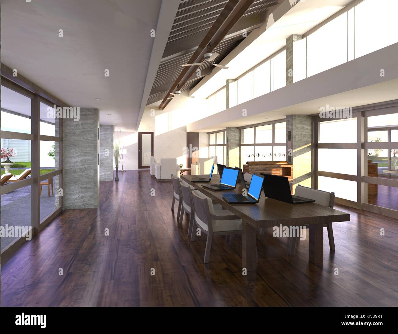 3D Illustration the modern office interior design Stock Photo - Alamy