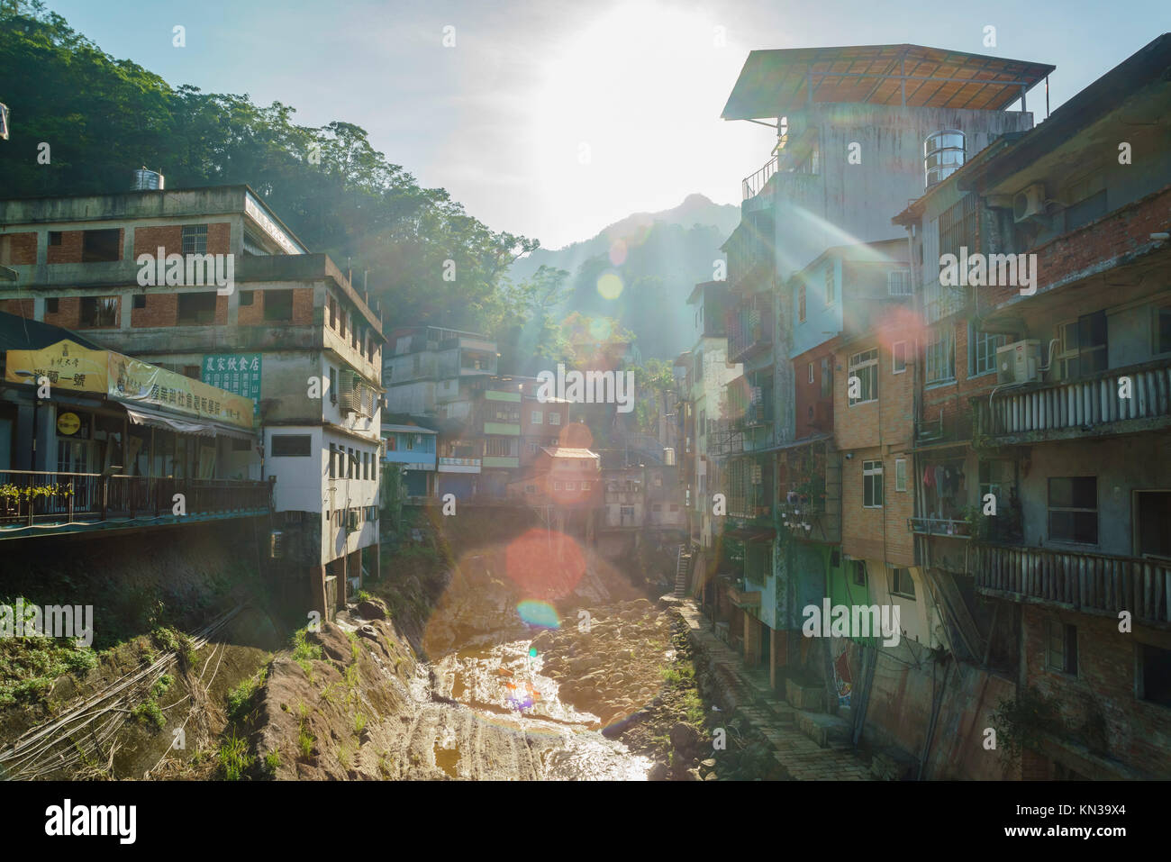 New Taipei City, AUG 10: The famous Shiding old street with river view ...