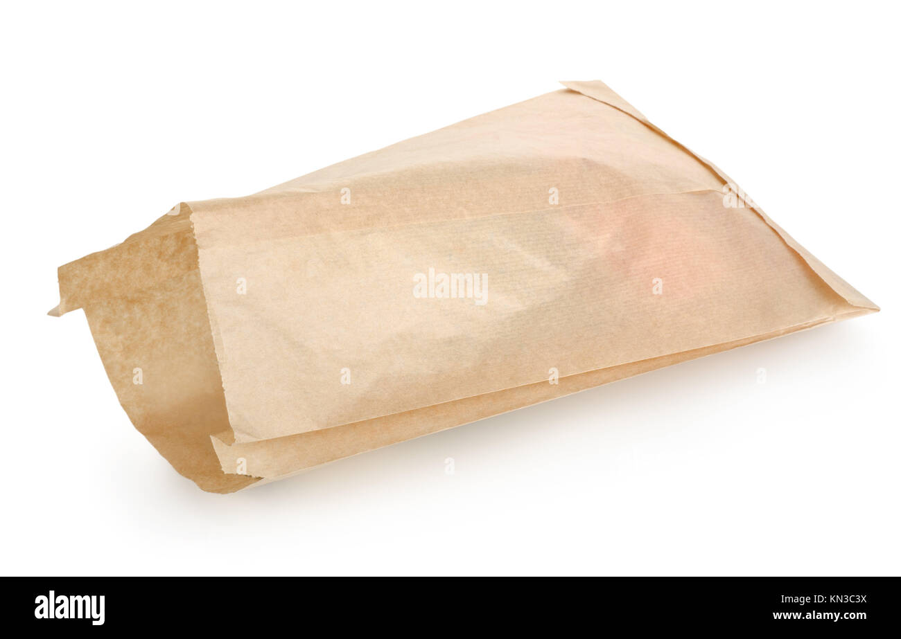Empty paper bag isolated on white background Stock Photo - Alamy