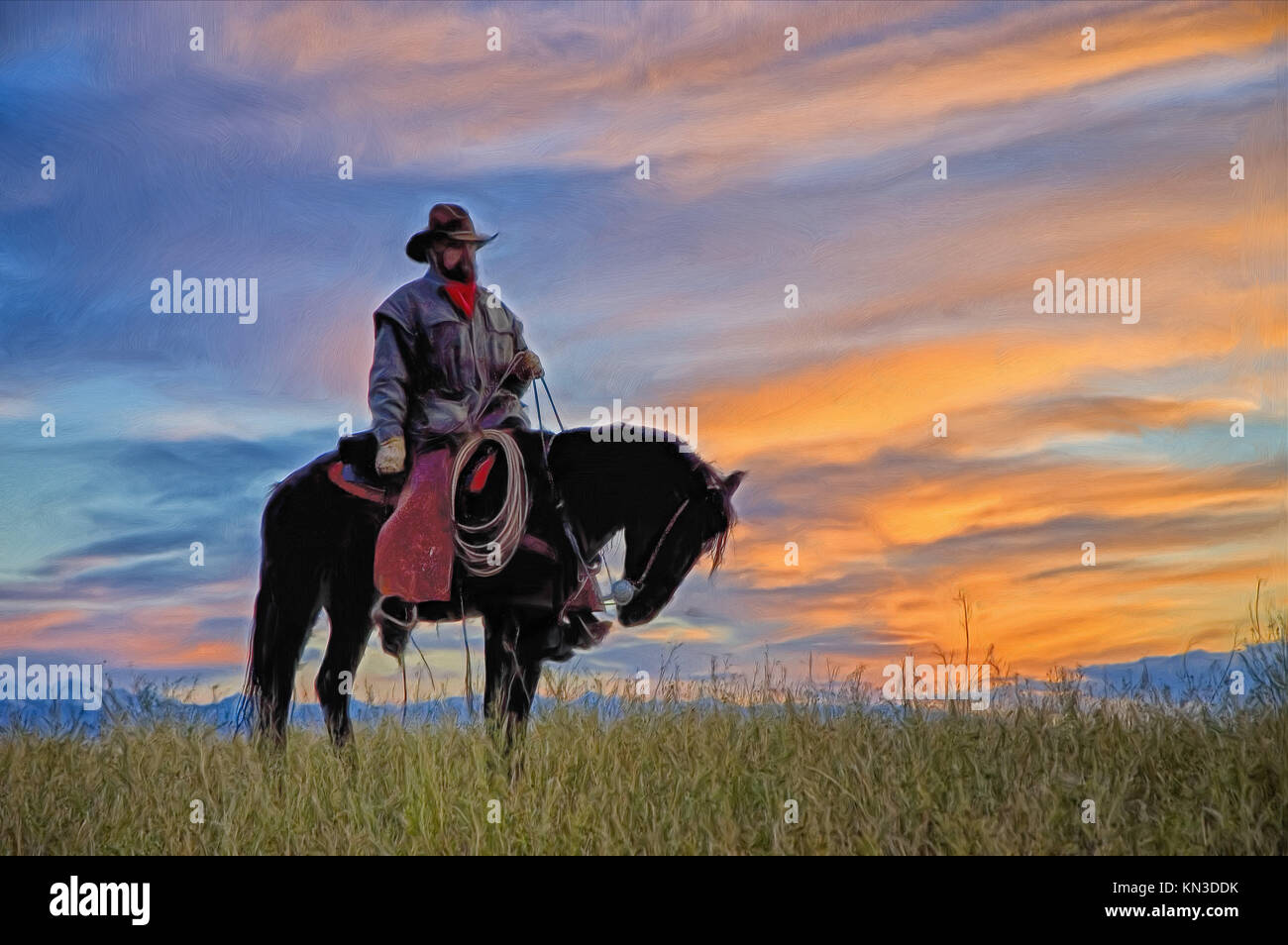Cowboy Riding Into Sunset Stock Photos & Cowboy Riding Into Sunset ...