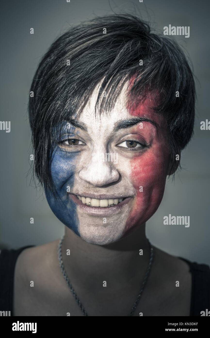 French fan with painted face hi-res stock photography and images - Alamy