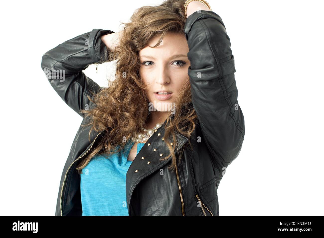 Blue female jacket hi-res stock photography and images - Alamy