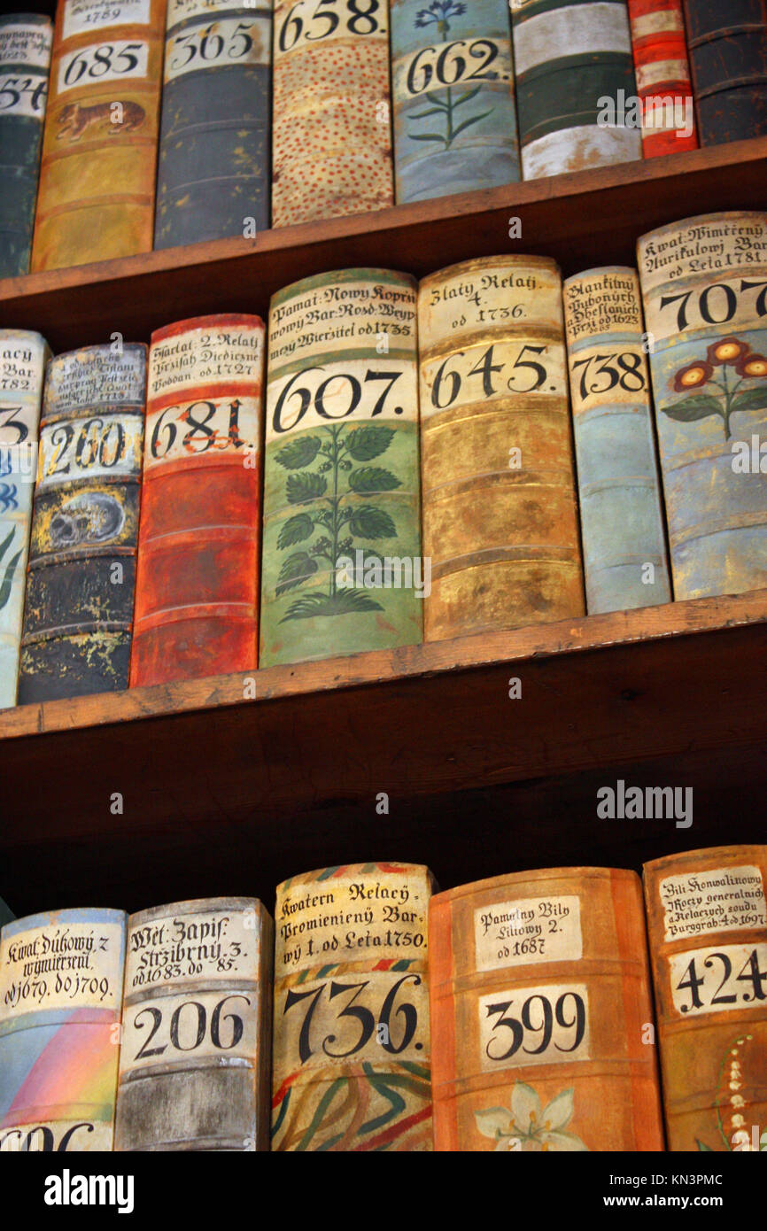 An old collection of books in Prague castle, Czech Republic Stock Photo ...