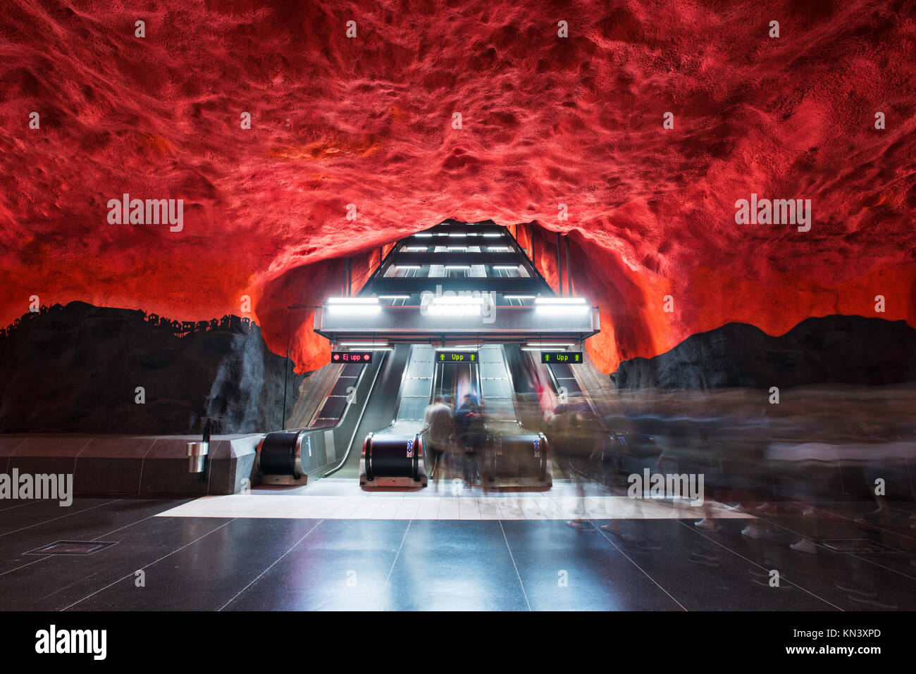 Solna Centrum station on the Stockholm Metro, or T-Bana, in Sweden. The ...
