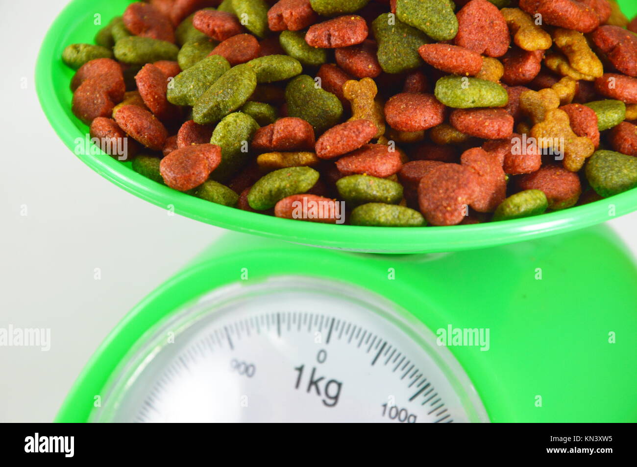 dog food on green weighing scale Stock Photo - Alamy