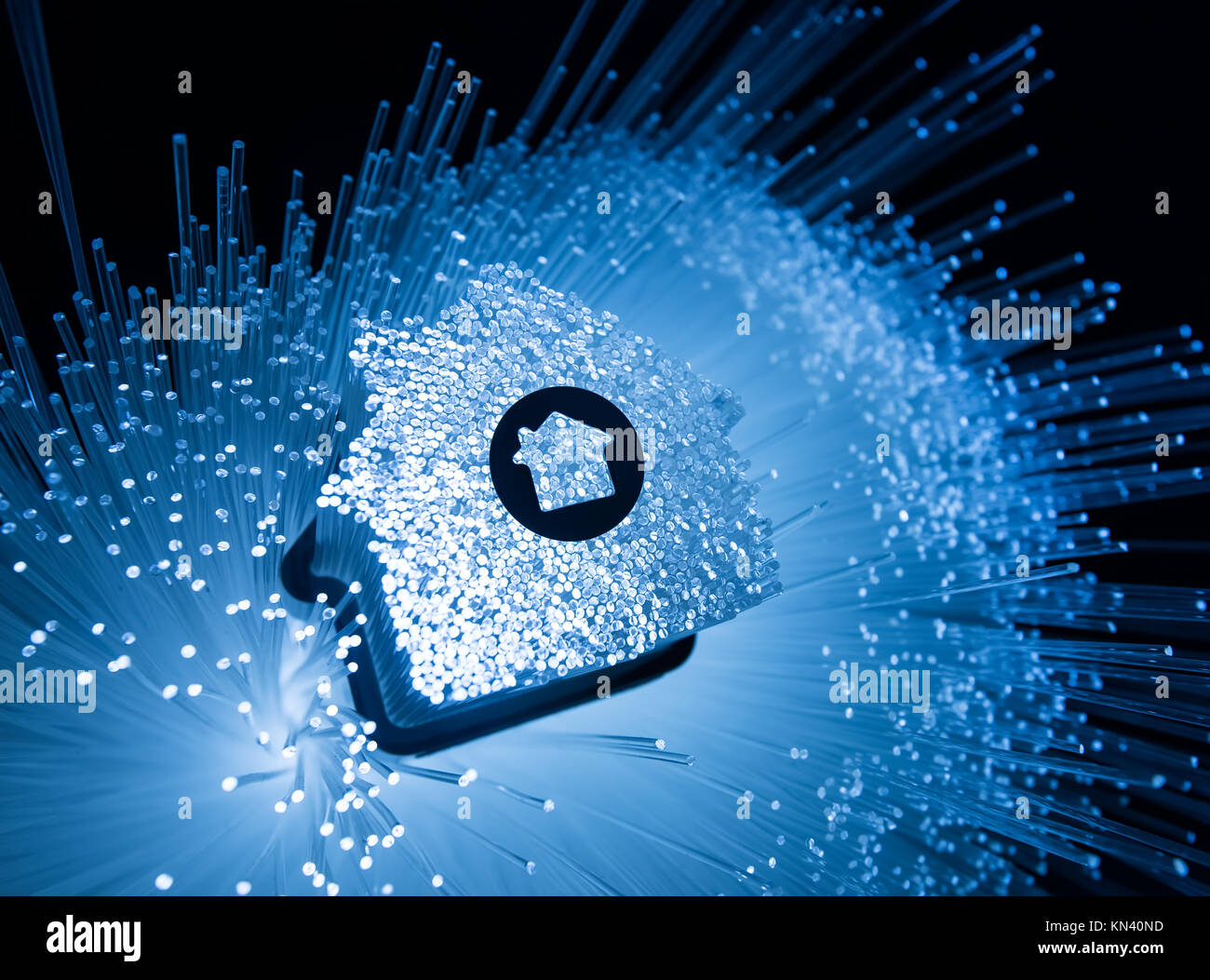 Smart House concept on fiber optic background Stock Photo - Alamy