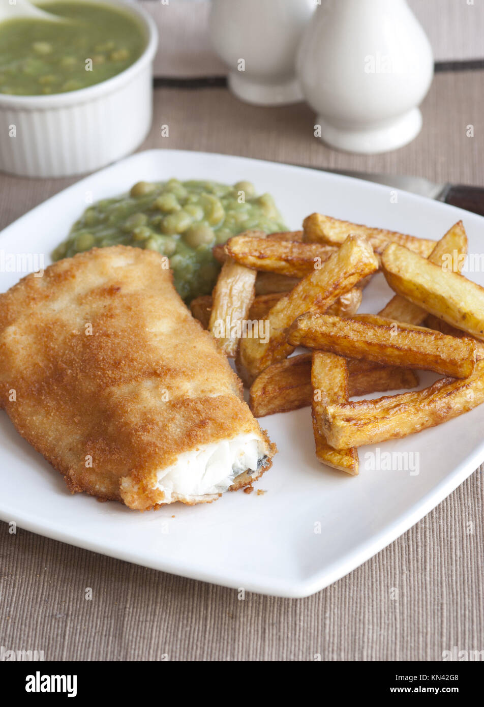 Fish chips mushy peas on hi-res stock photography and images - Alamy
