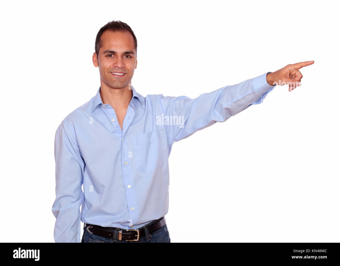 Young man pointing up High Resolution Stock Photography and Images - Alamy