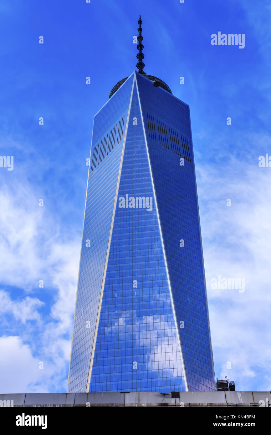 New World Trade Center Glass Building Skyscraper Blue Clouds Reflection ...
