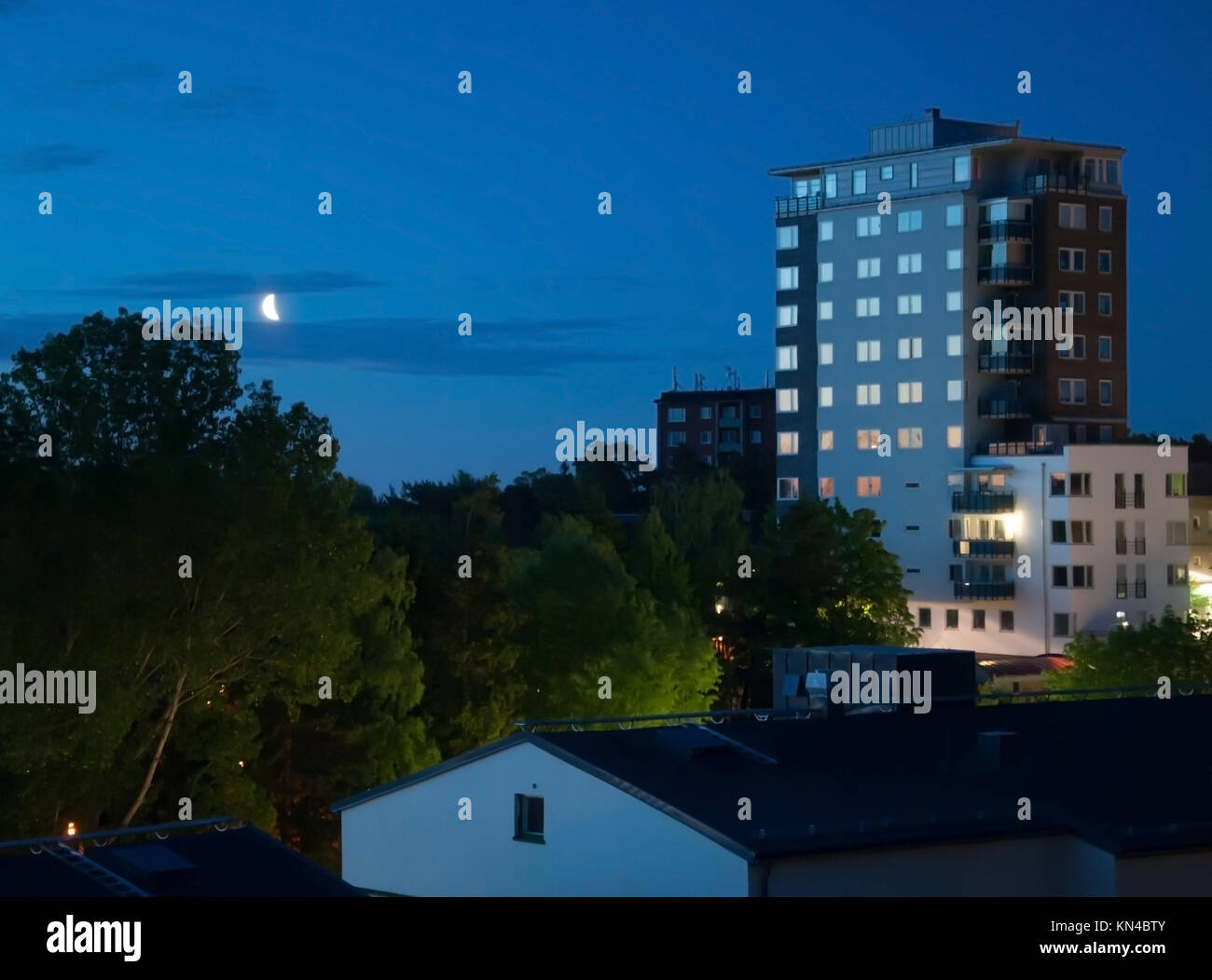 Moon in Blackeberg. Blackeberg with new high rise as the city grows ...