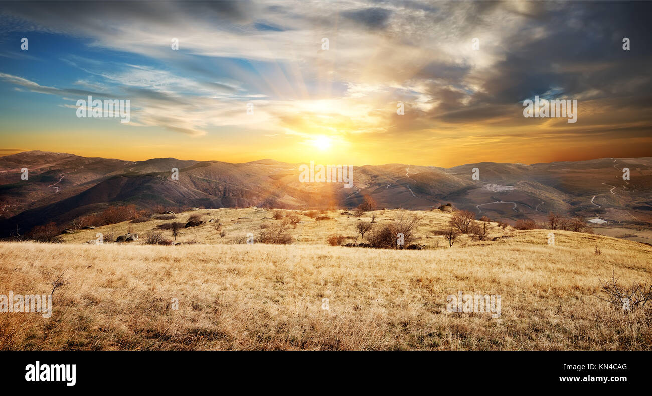 Beautiful sunrise in the autumn mountains of Crimea Stock Photo - Alamy