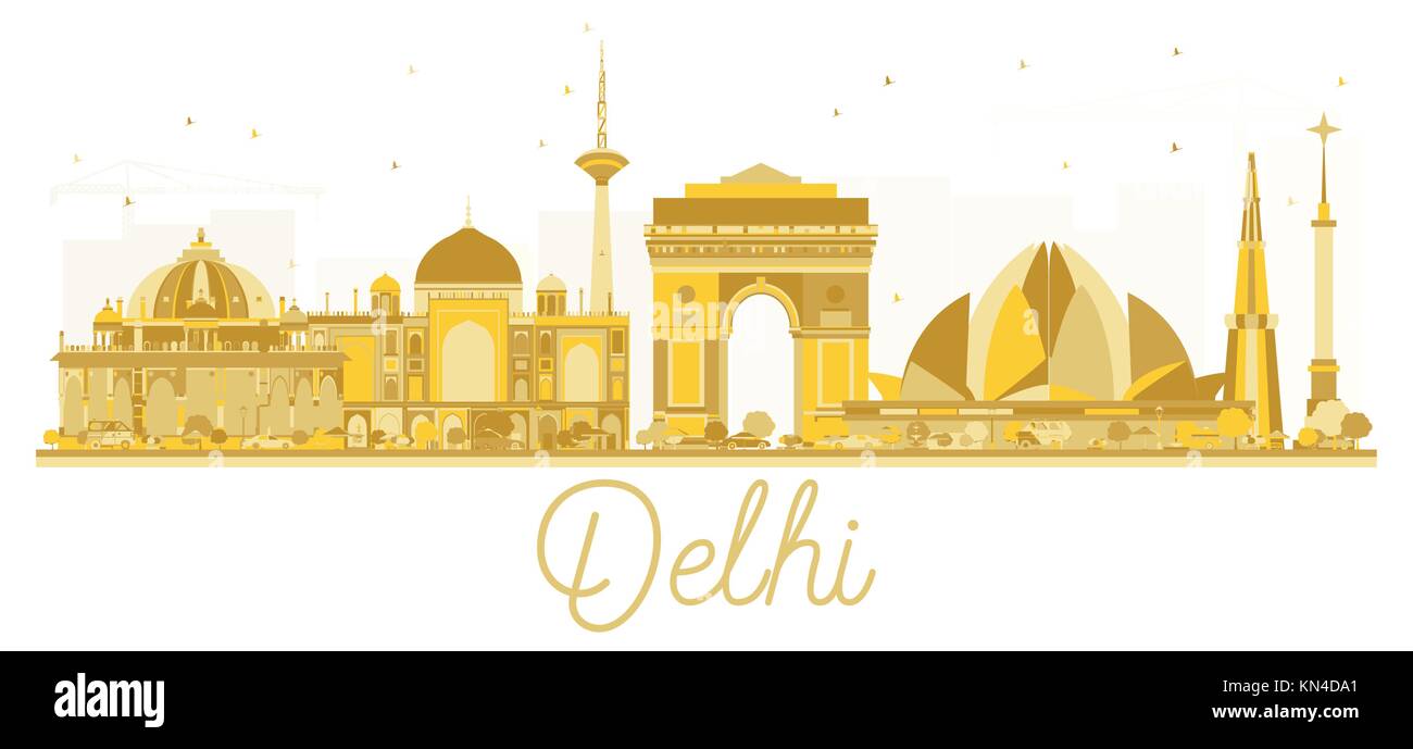Delhi India City skyline golden silhouette. Vector illustration ...
