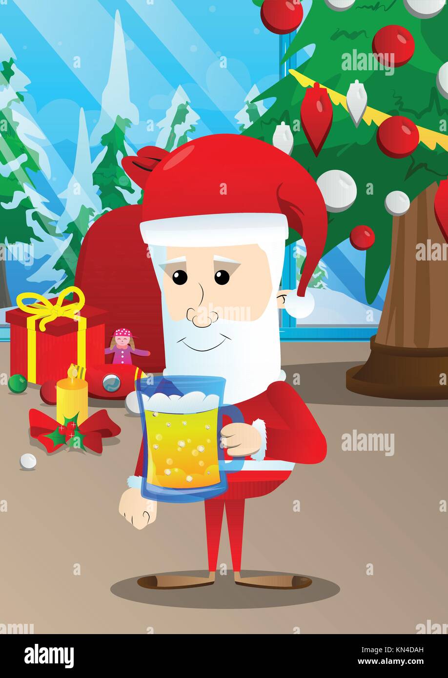 Santa Claus holding a mug of beer. Vector cartoon character ...