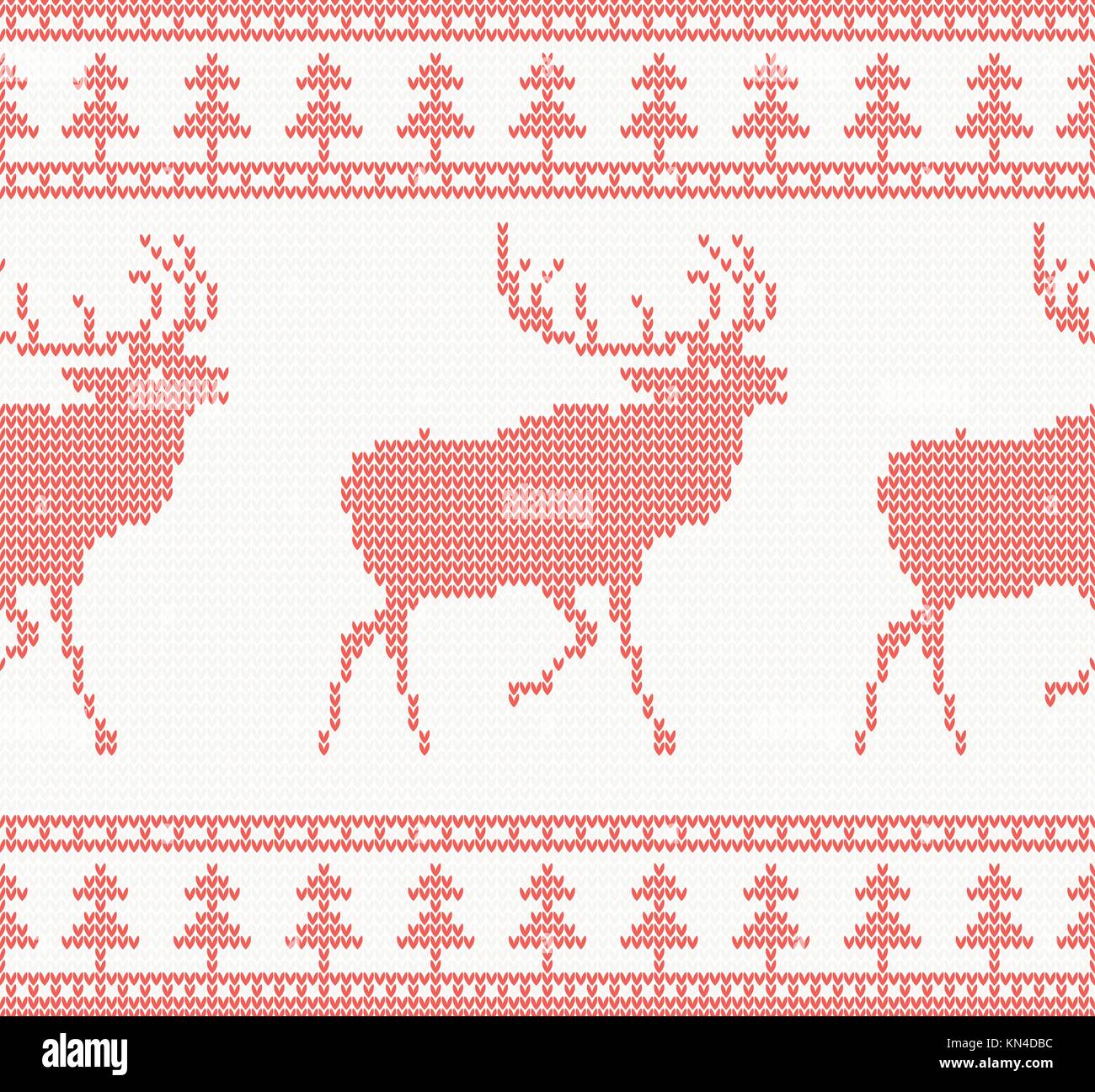Knitted Deer Seamless Pattern in Red Color. Vector Illustration ...