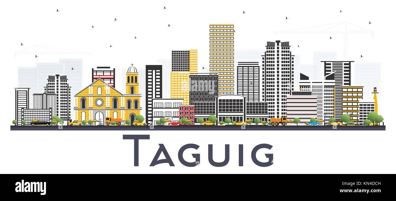 Taguig Philippines Skyline with Color Buildings Isolated on White ...