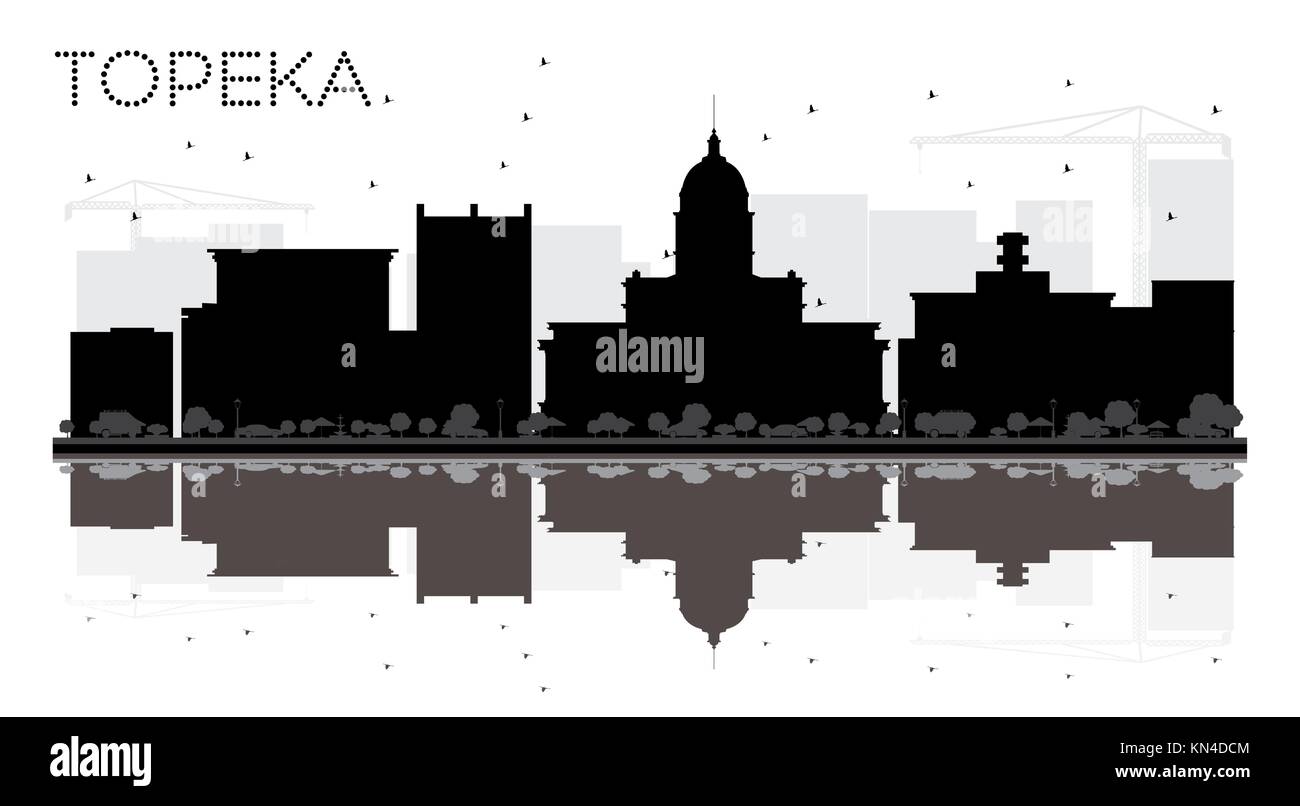 Topeka Kansas USA City skyline black and white silhouette with ...