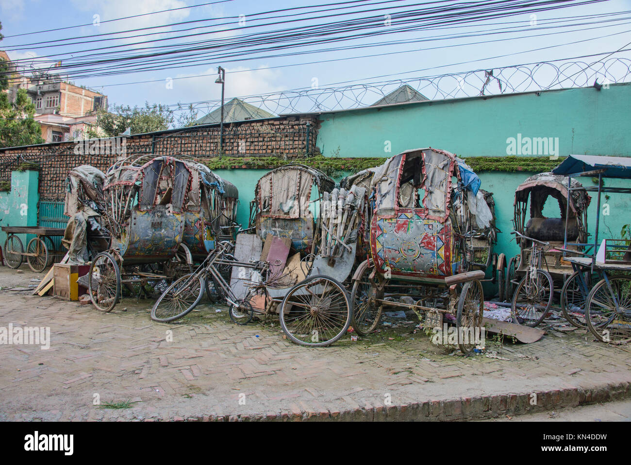 Piles of old rickshaws, Kathmandu, Nepal Stock Photo - Alamy
