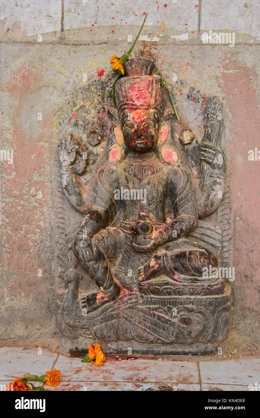 Hindu shrine statue during Dashain holiday, Kathmandu, Nepal Stock ...