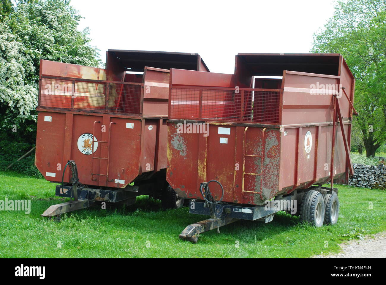 Big Red Trailers, Chelmorton, Derbyshire Dales Stock Photo - Alamy