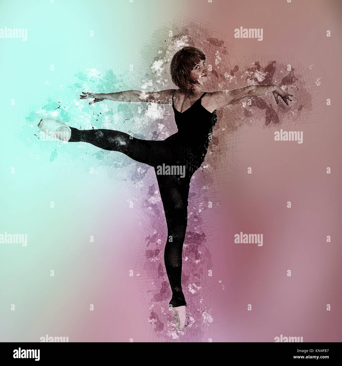 Female Ballet Dancer balances on her toes in a classical ballet stance ...