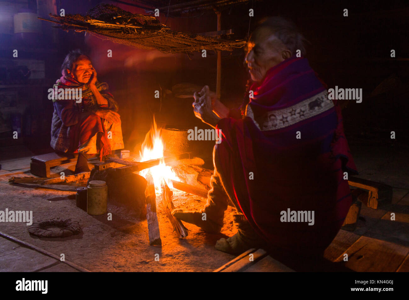 A 91 year old man and his 94 old wife Ethnic Naga people are sitting at ...
