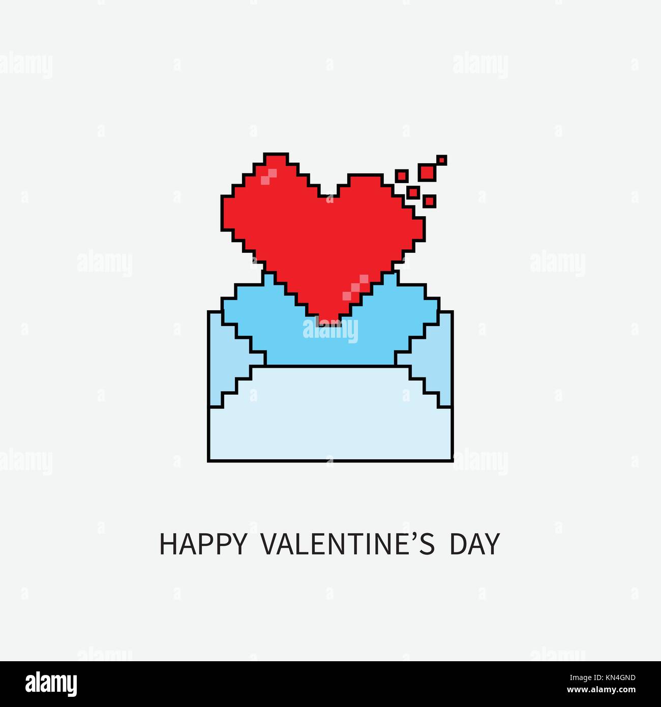 Happy valentines day. 8 bit Pixel heart and Email Message Icons On ...