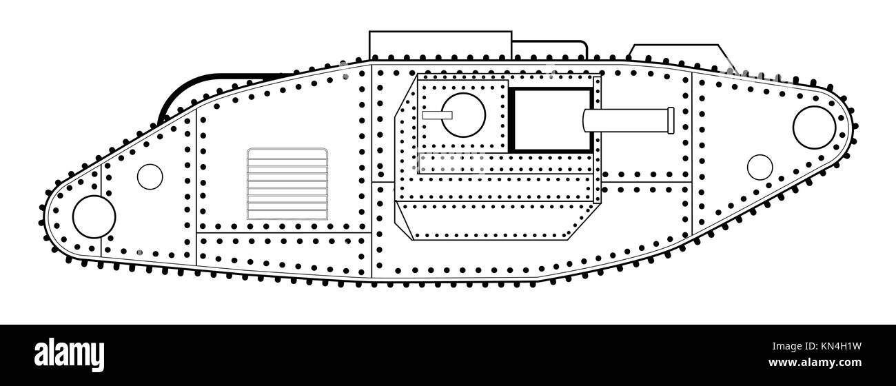 An early World War One tank line drawing over a white background Stock ...