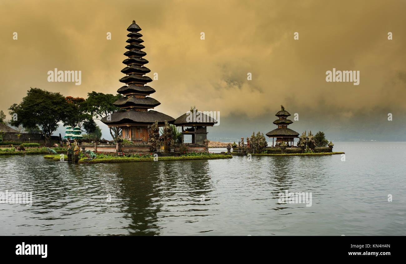 Pura Ulun Danu Bratan, Hindu temple on Bratan lake landscape, one of ...
