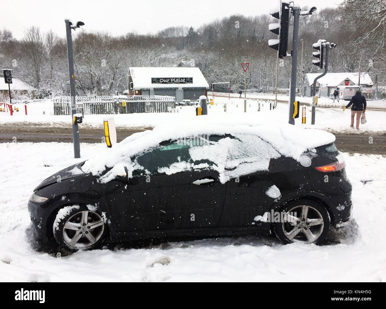 A car abandoned car on the A459 Dudley Road, the main route between ...