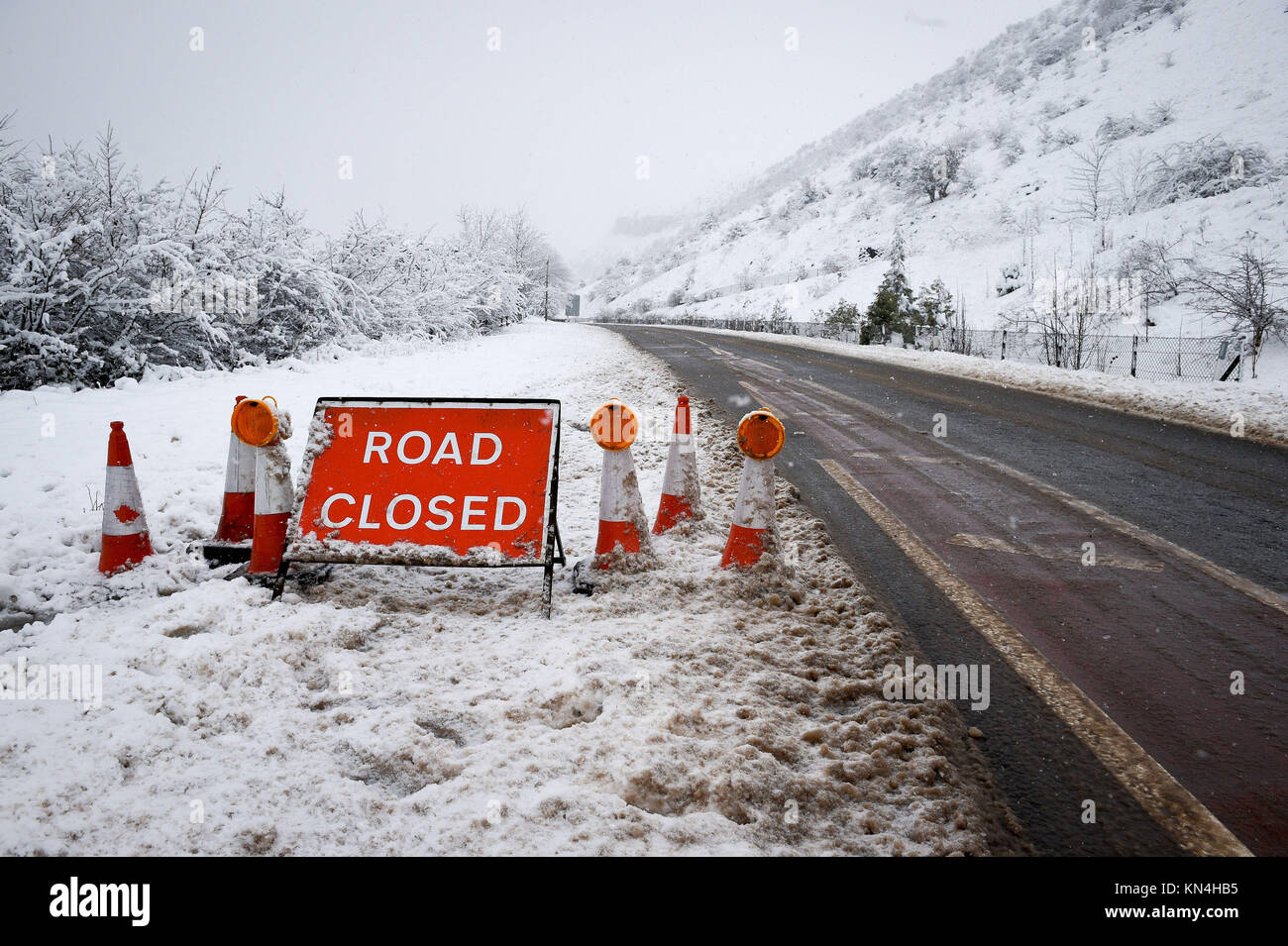 A road closure on the A470 from Merthyr Tydfil to Brecon, Wales, as ...