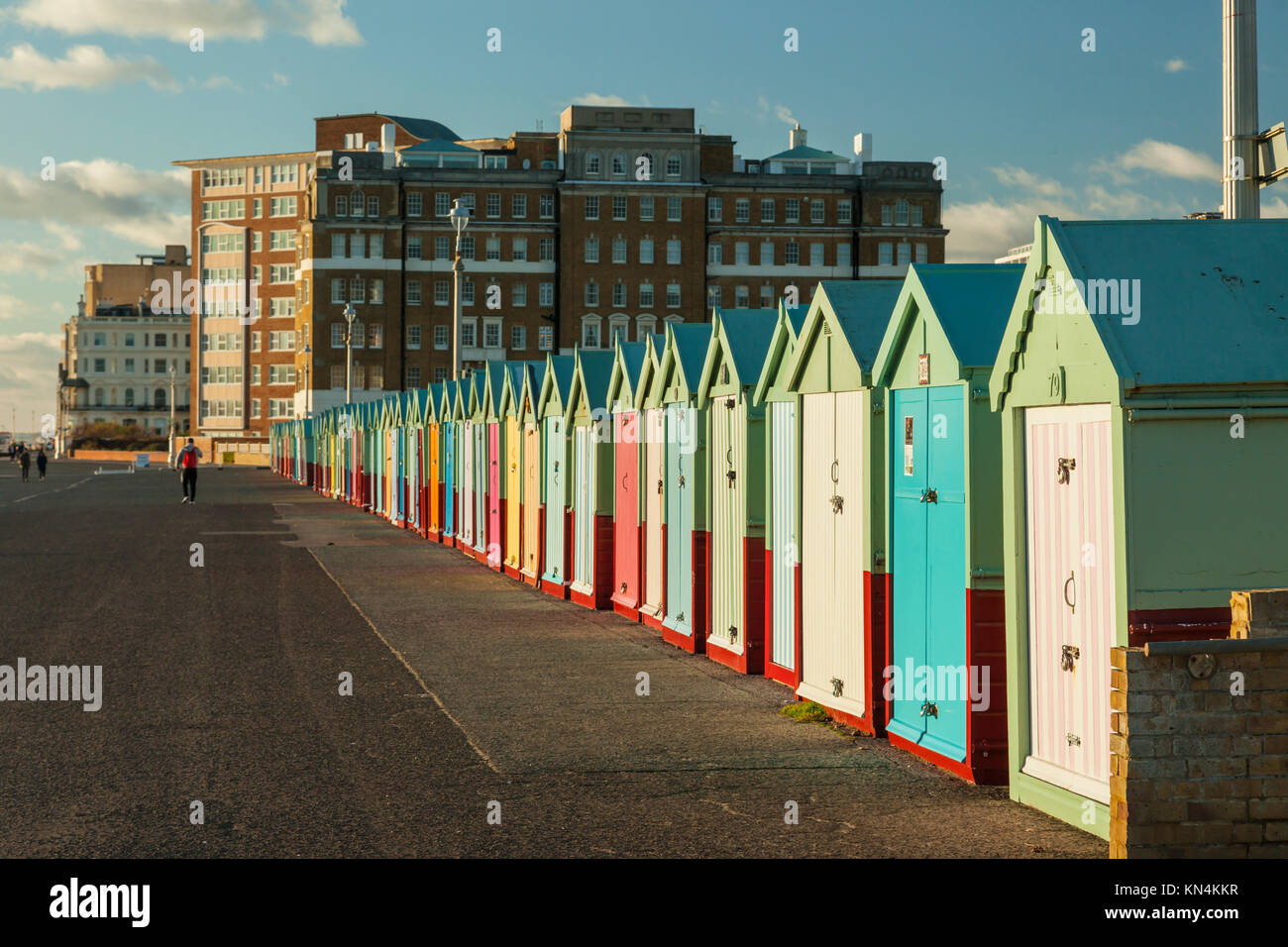 Brighton beach huts on a winter afternoon, East Sussex, England Stock ...