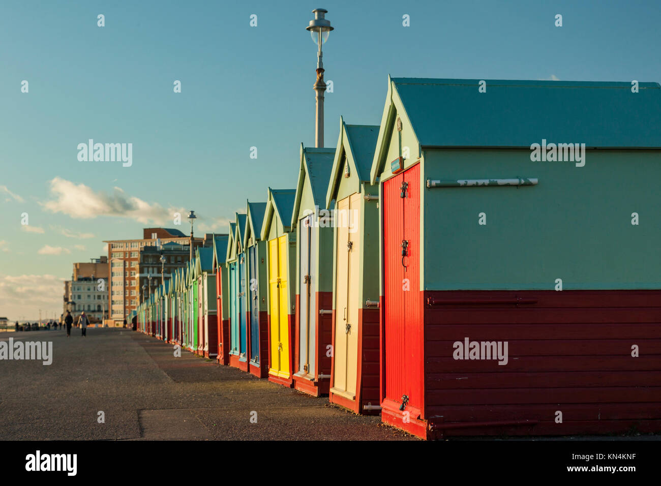 Brighton beach huts on a winter afternoon, East Sussex, England Stock ...