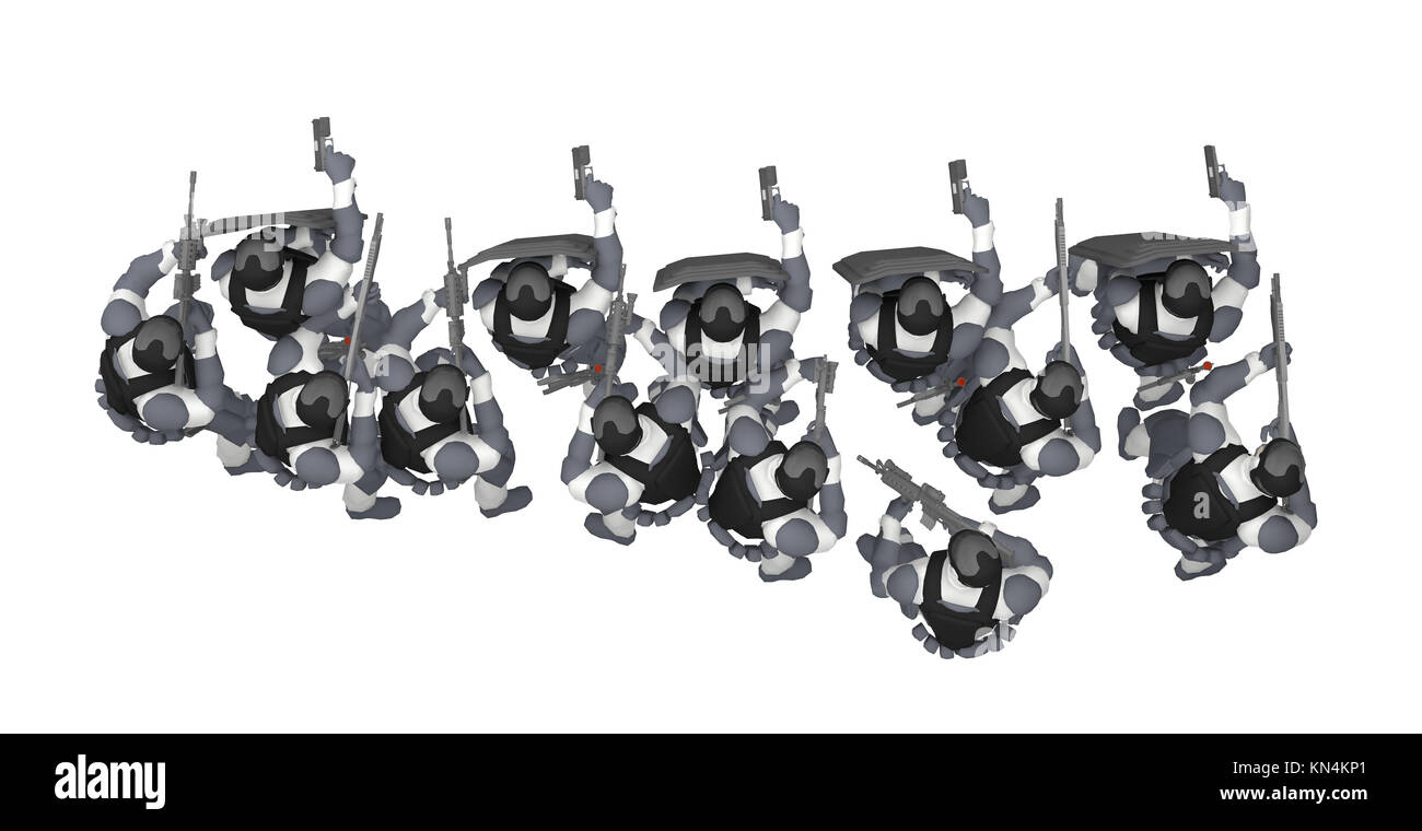 group swat with shields top view isolated on white. 3d rendering Stock ...
