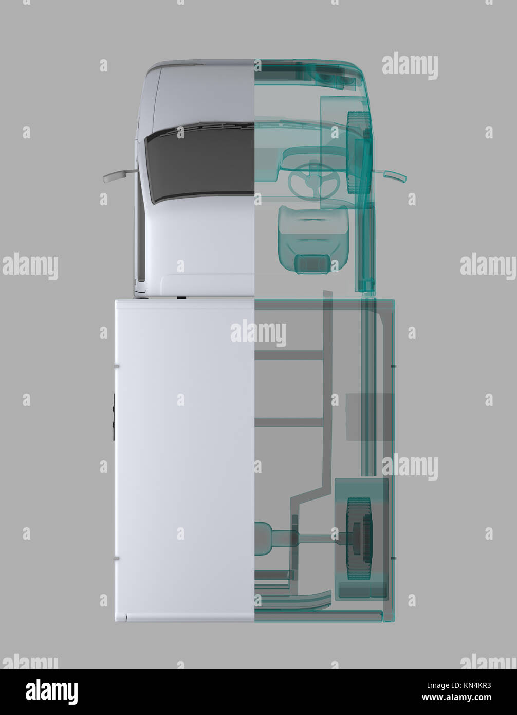 van partially radiographed by X-ray top view. 3d rendering Stock Photo ...