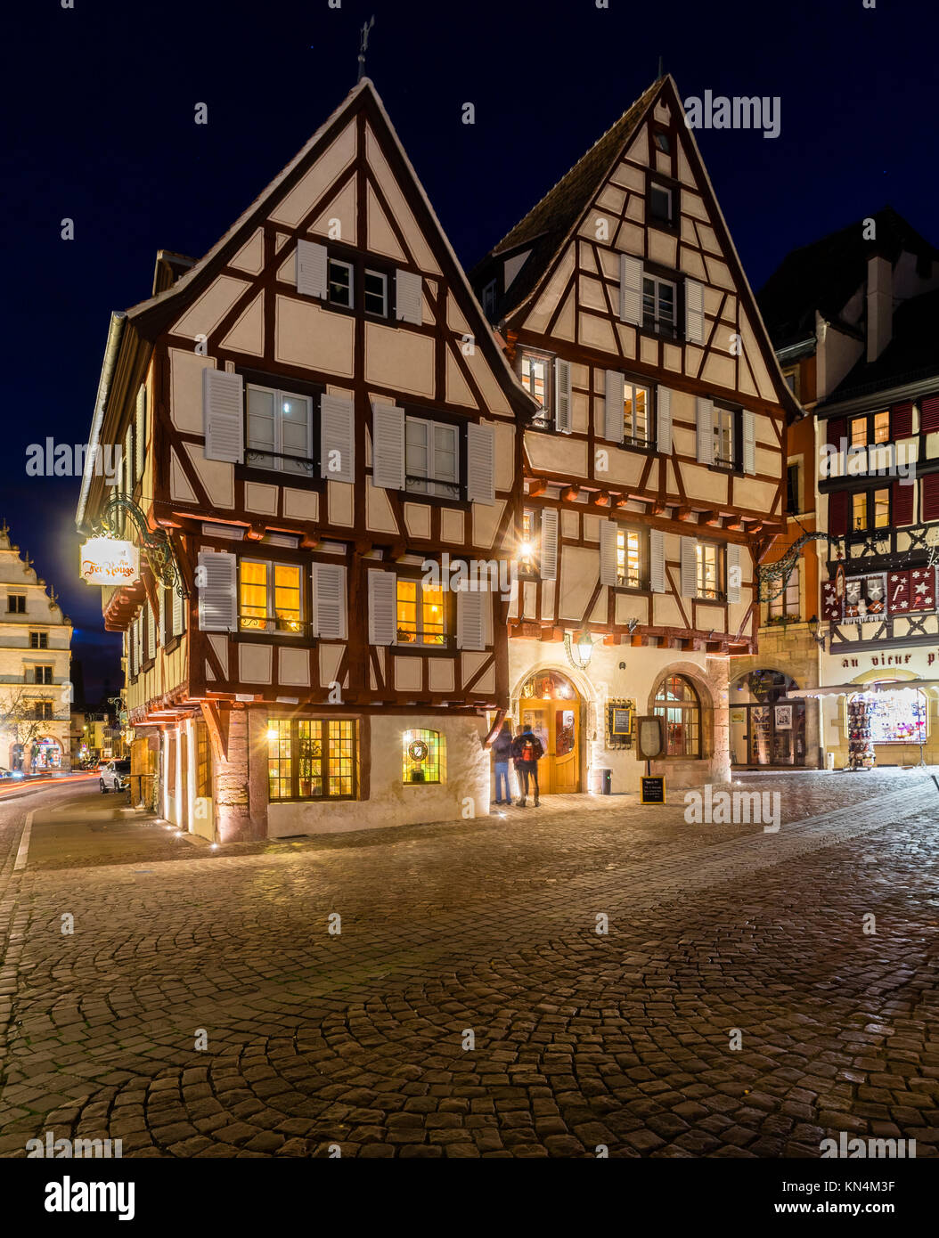 Half-timbered houses, Grand Rue, Rue des Marchands, Old Town, Night ...