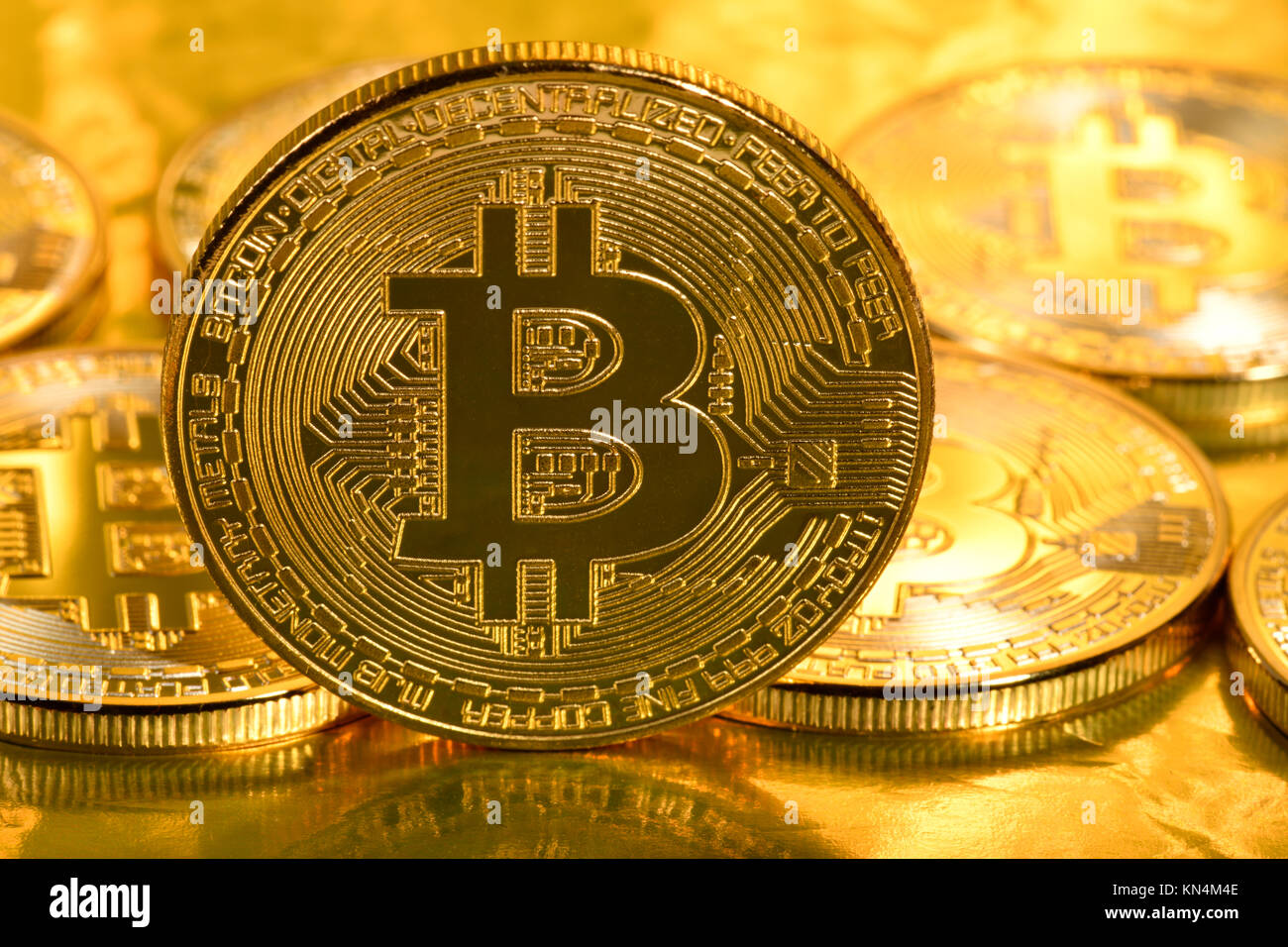 Symbol image digital currency, golden physical coin Bitcoin Stock Photo - Alamy