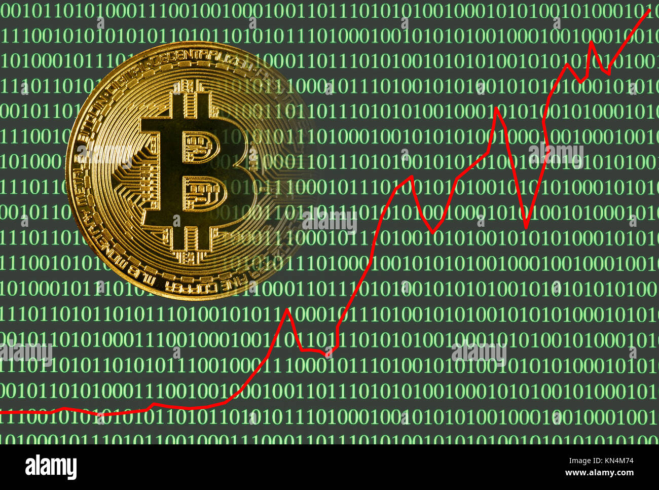 Symbol image Acting course digital currency, golden physical coin bitcoin laptop with digital ...