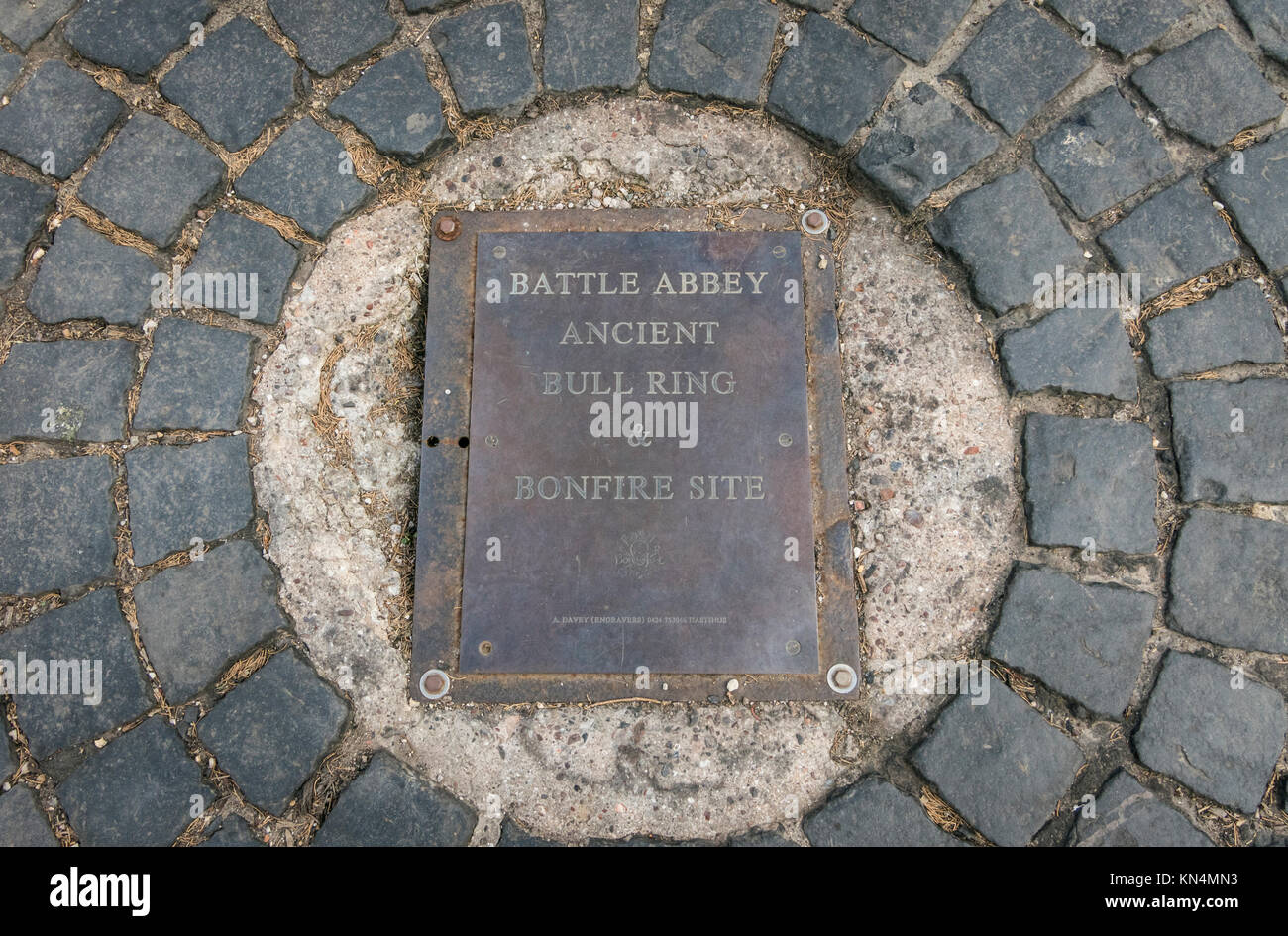 Plaque marking the place of the ancient bull ring and bonfire site in ...