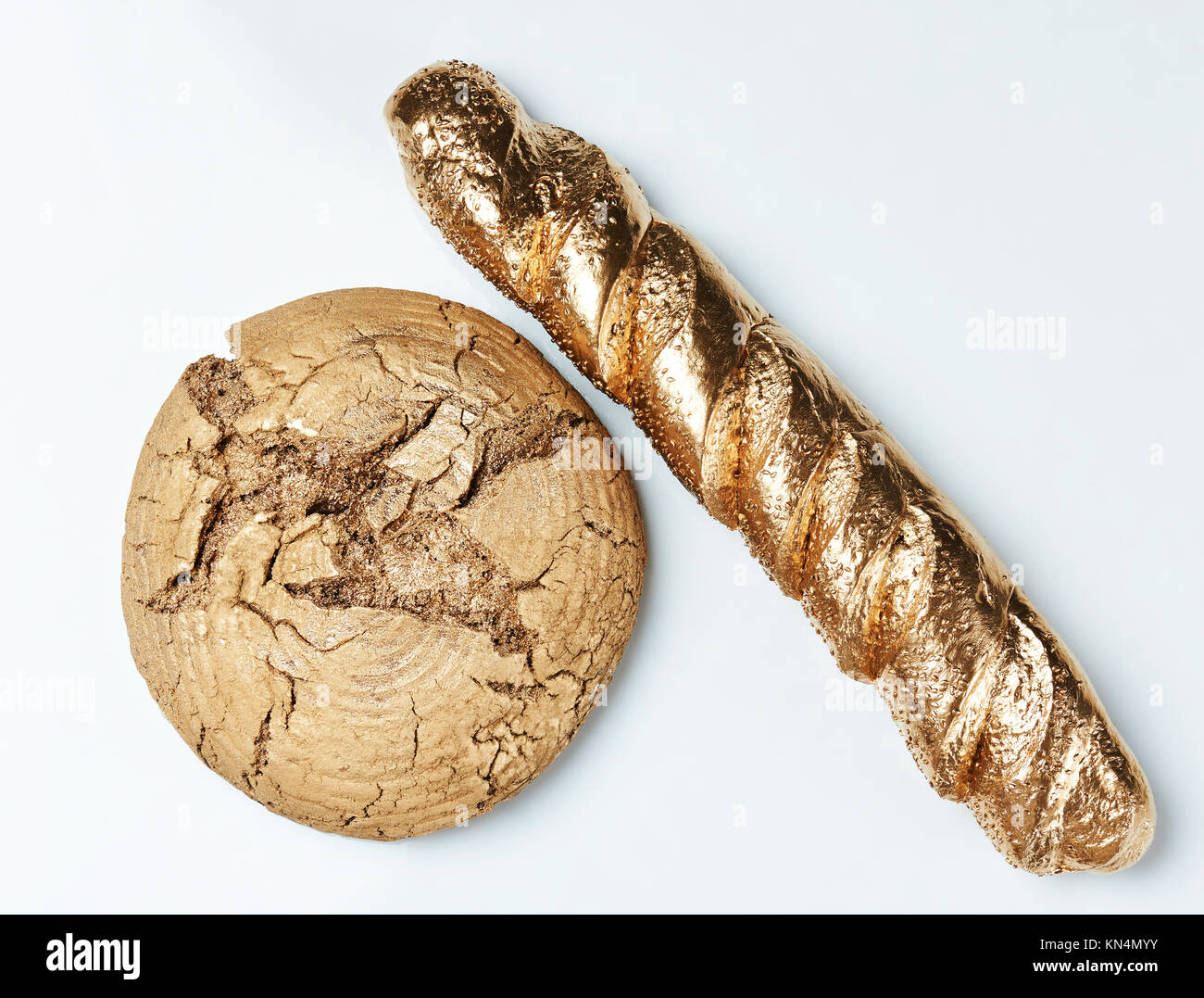 Golden bread isolated on white background above view Stock Photo - Alamy