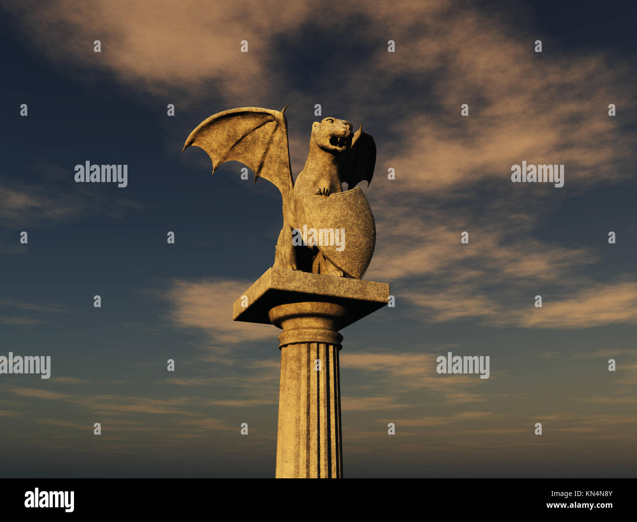 Gargoyle holding a shield Stock Photo - Alamy