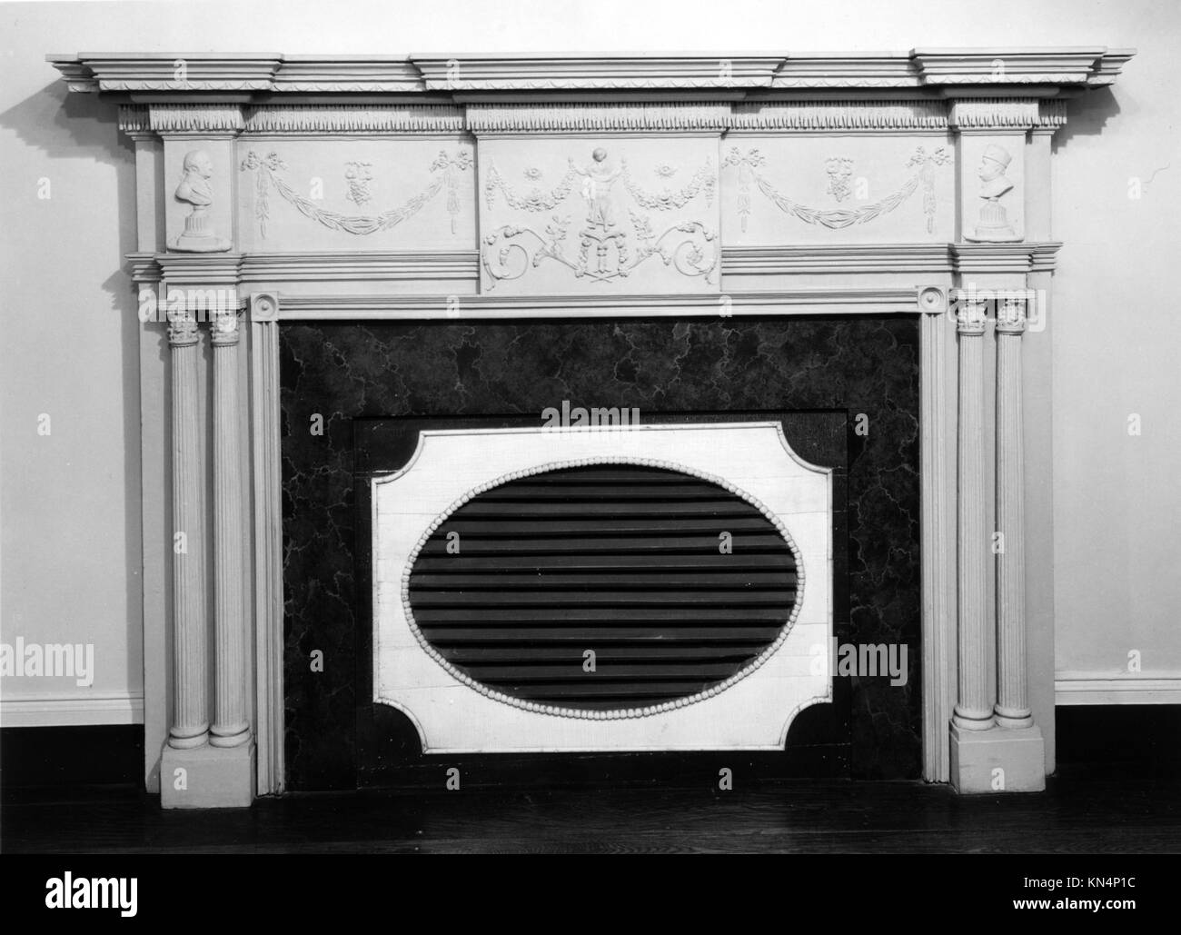 This fireboard, designed to cover the fireplace when not in use, is ...
