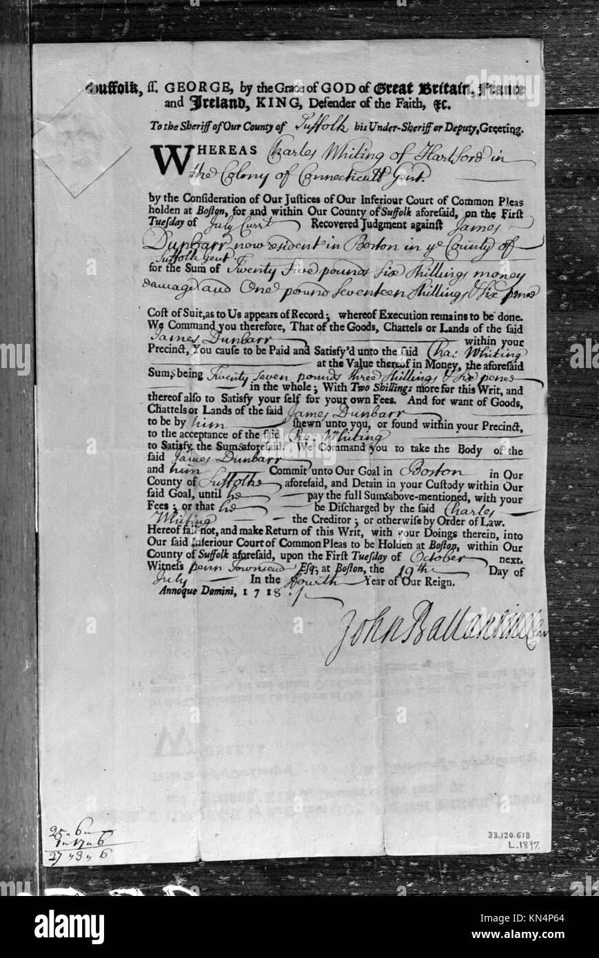 This capias, created in 1718 by Edward Winslow, is a legal document ...