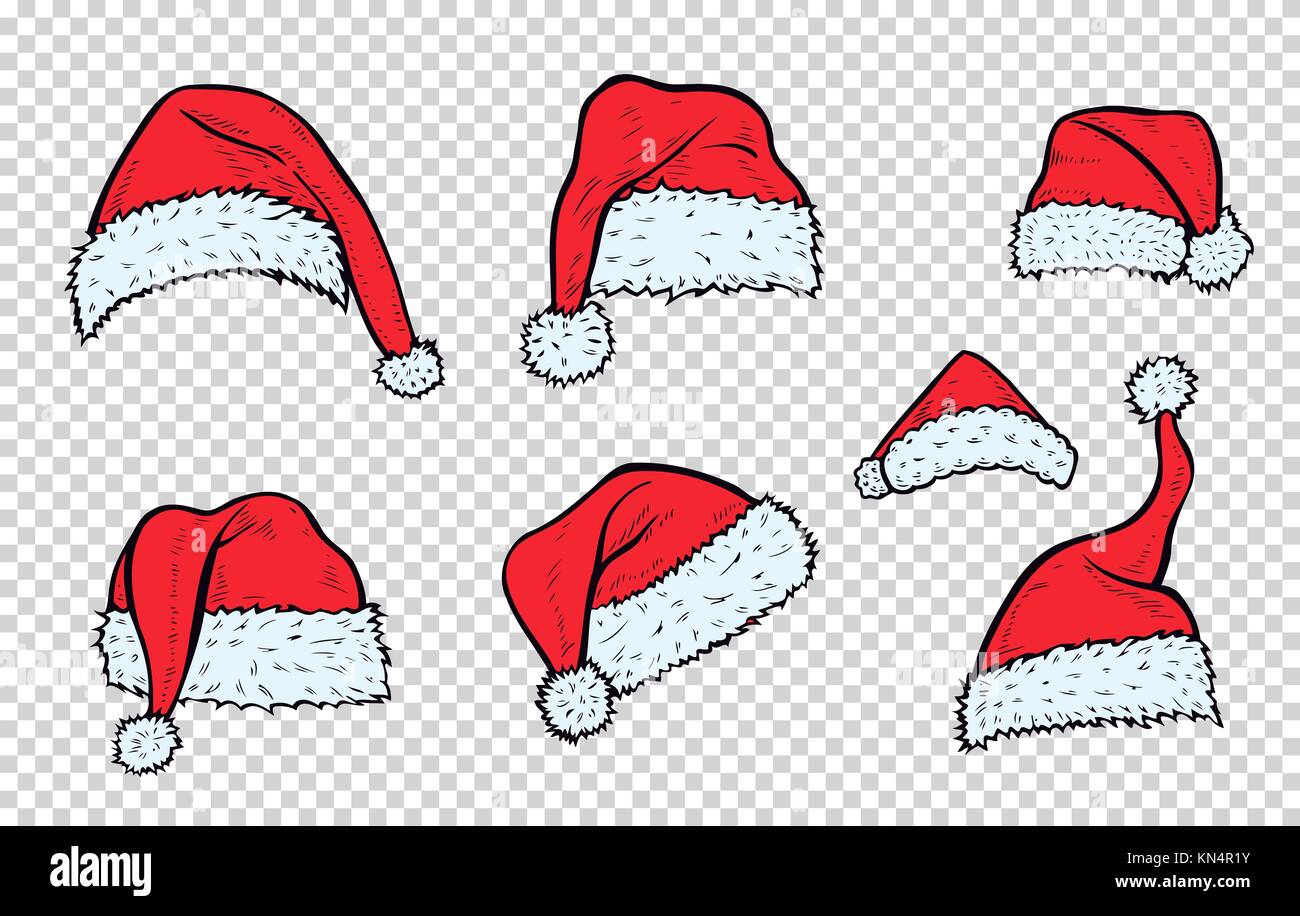 set Christmas hats Santa Claus. Hand drawn illustration isolated Stock ...