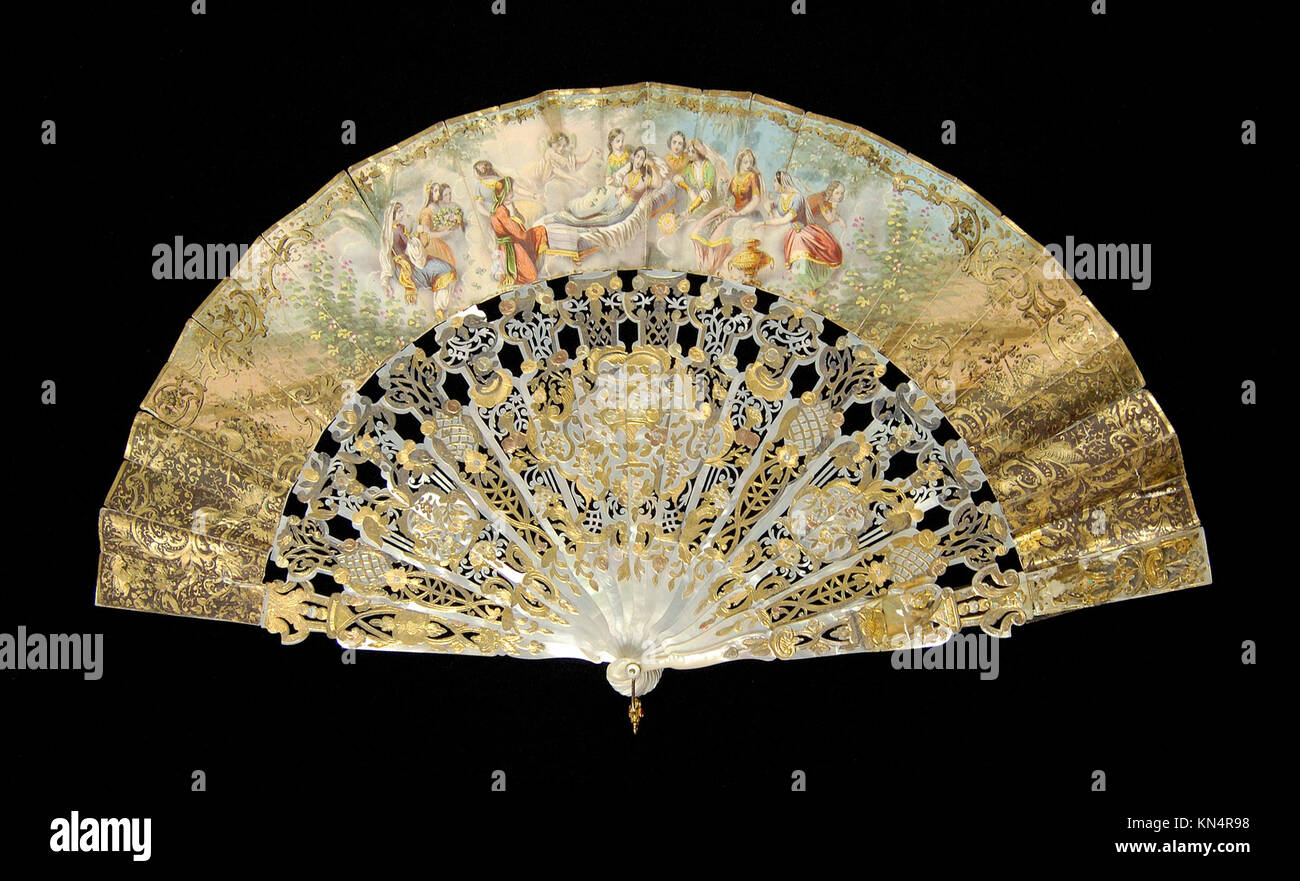 A decorative fan, featuring intricate design elements typical of 18th ...