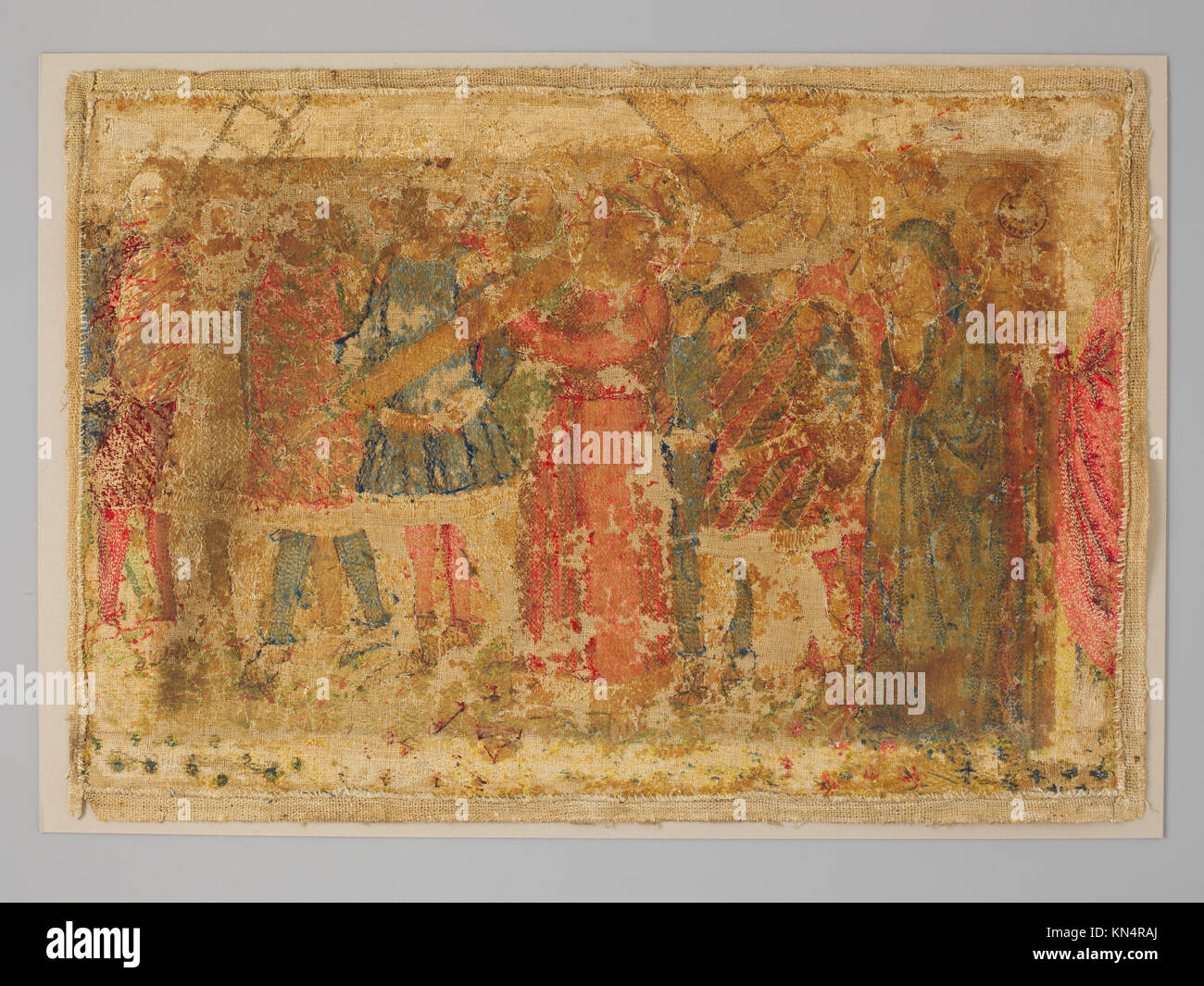 This artwork depicts Christ carrying the cross, a common subject in ...