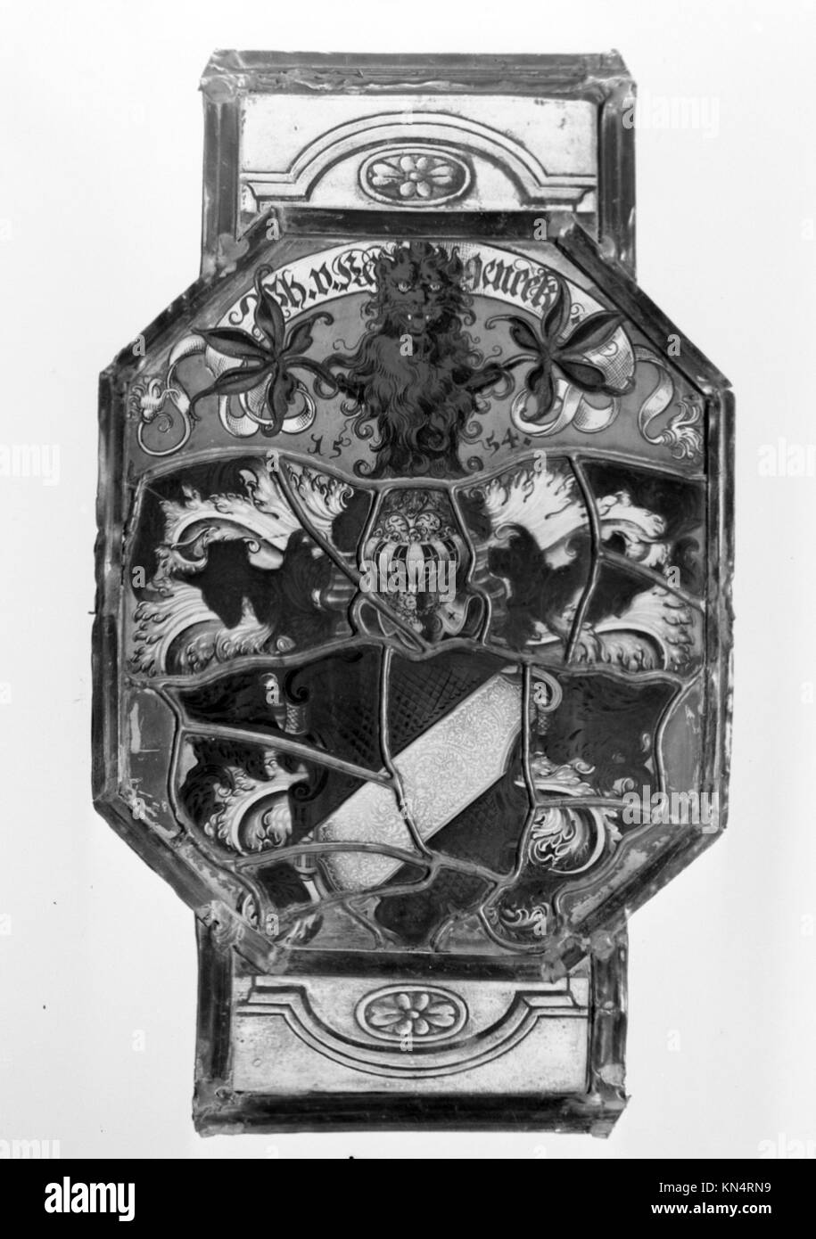 This armorial panel features heraldic designs and symbolism ...
