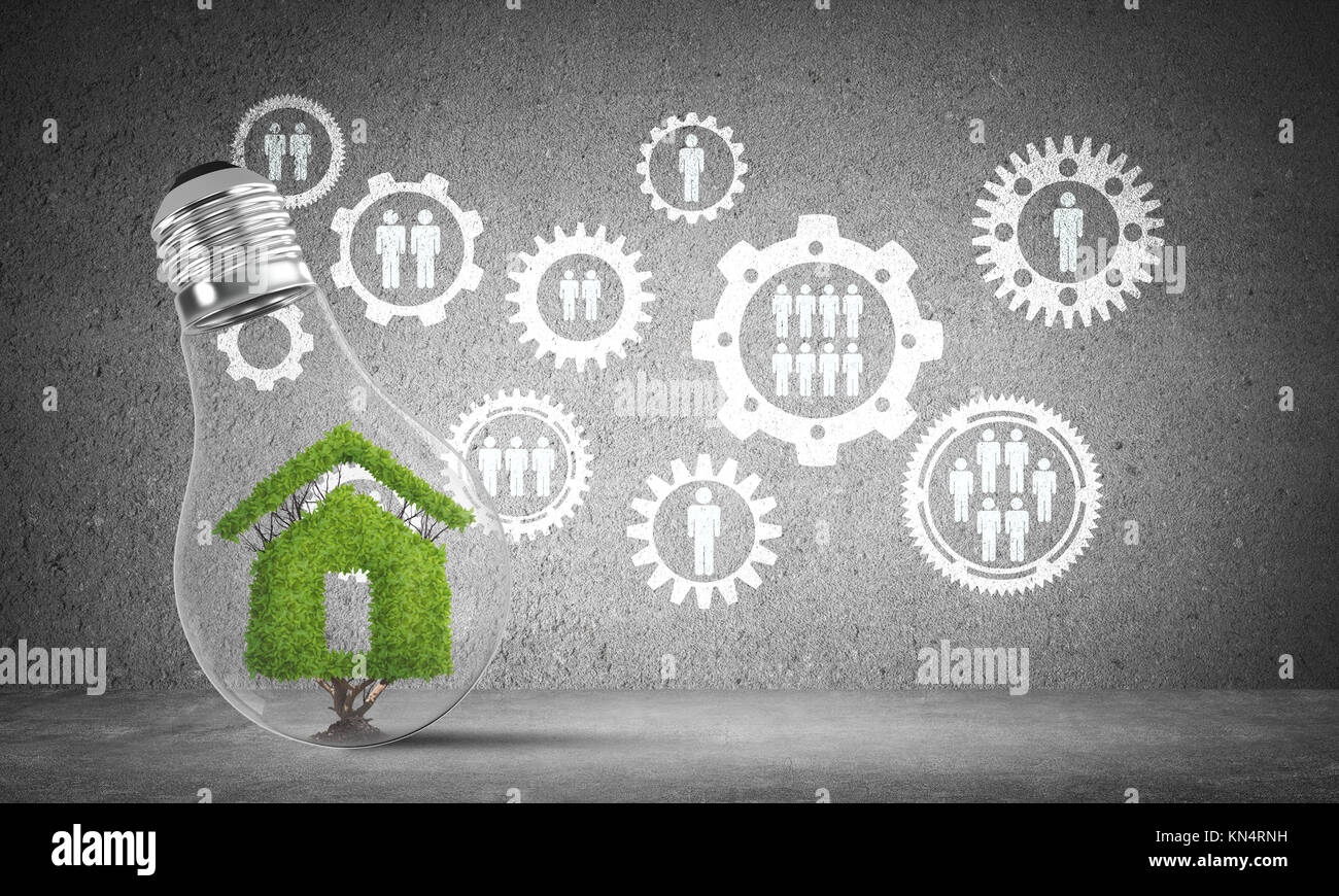 House symbol inside glass lightbulb Stock Photo - Alamy