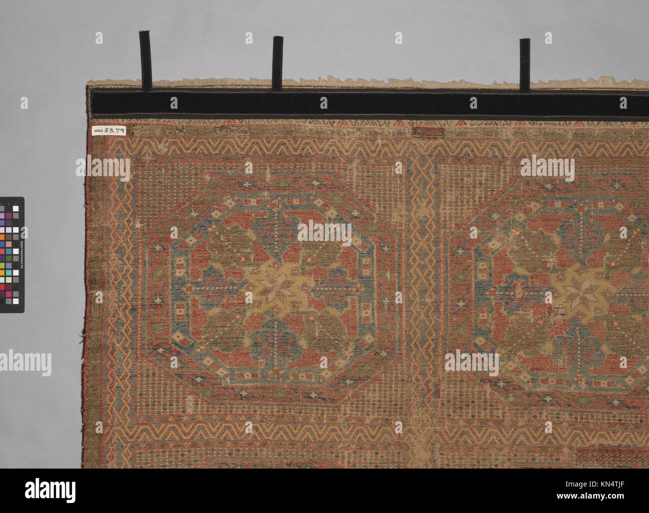 This 15th-century Spanish carpet is woven from wool, measuring 122 by ...