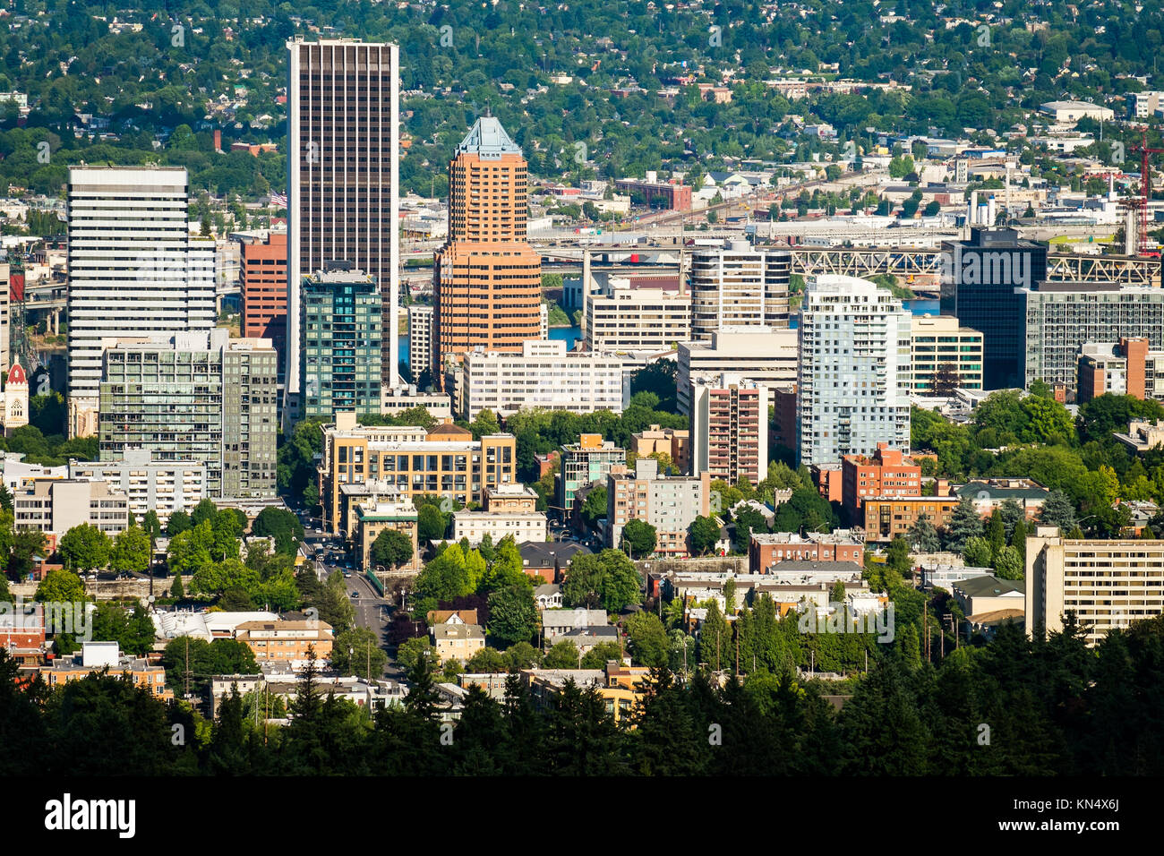 Downtown Portland Oregon cityscape in the afternoon. View from above ...