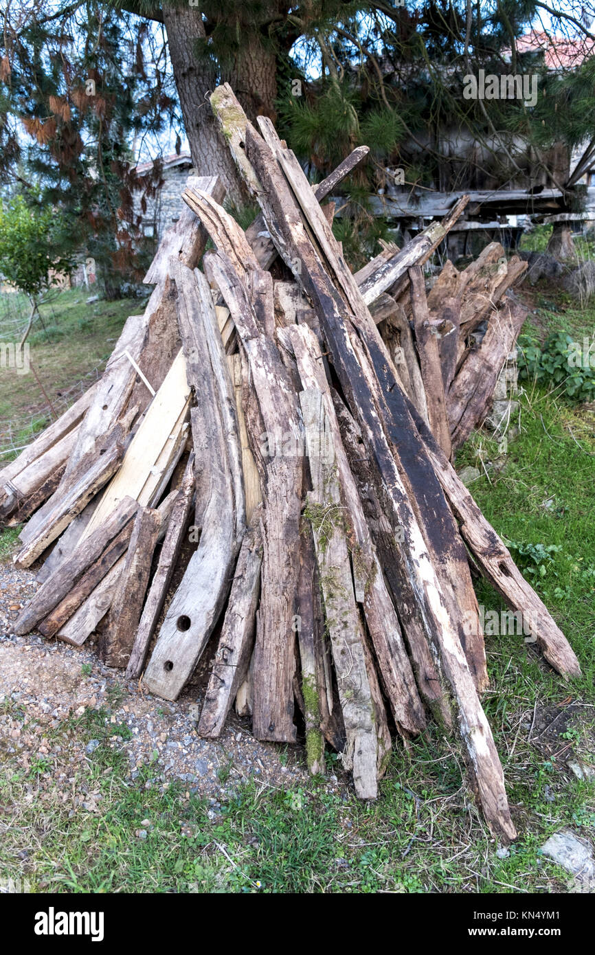 Stack of wood in Asturias, Spain Stock Photo - Alamy